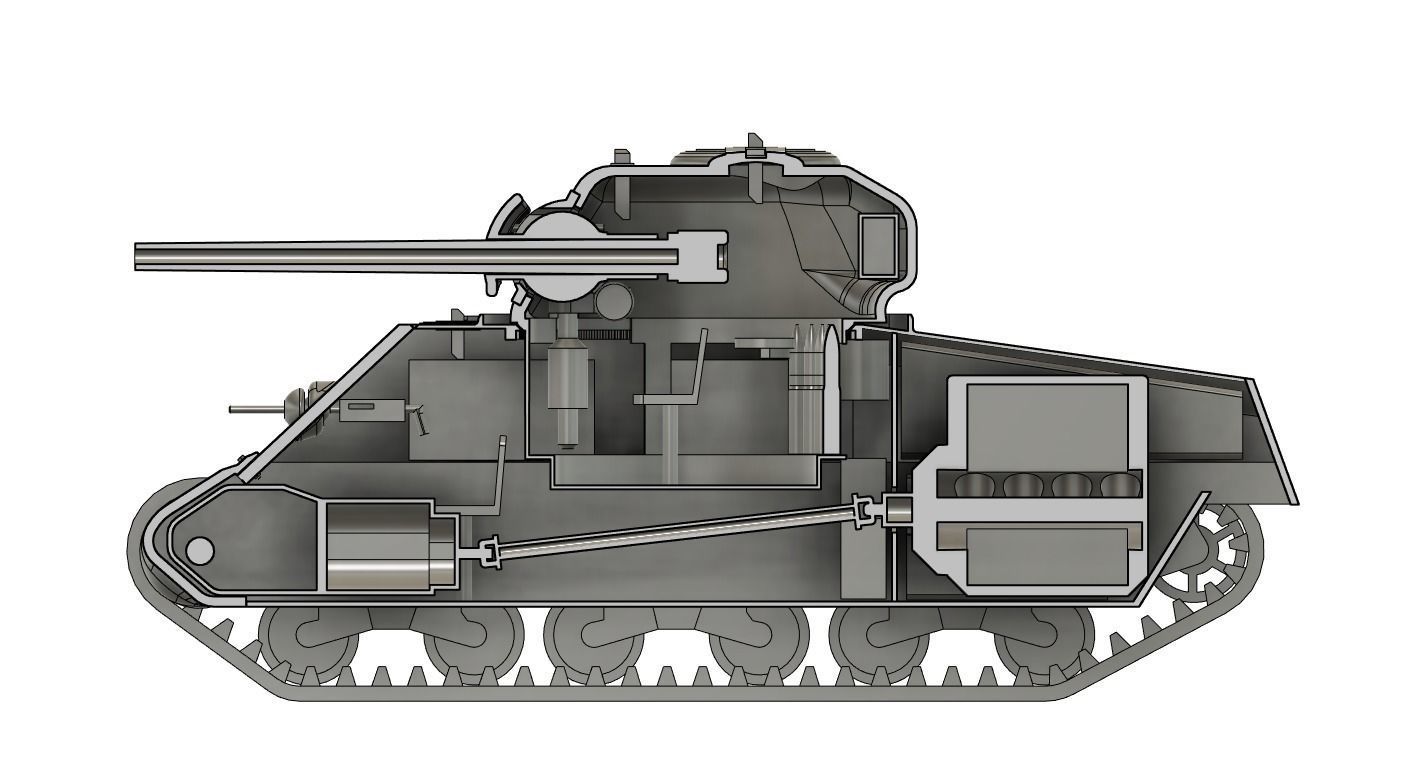 M4A3 Sherman 75mm - simplified internals - armour thicknesses 3D model ...