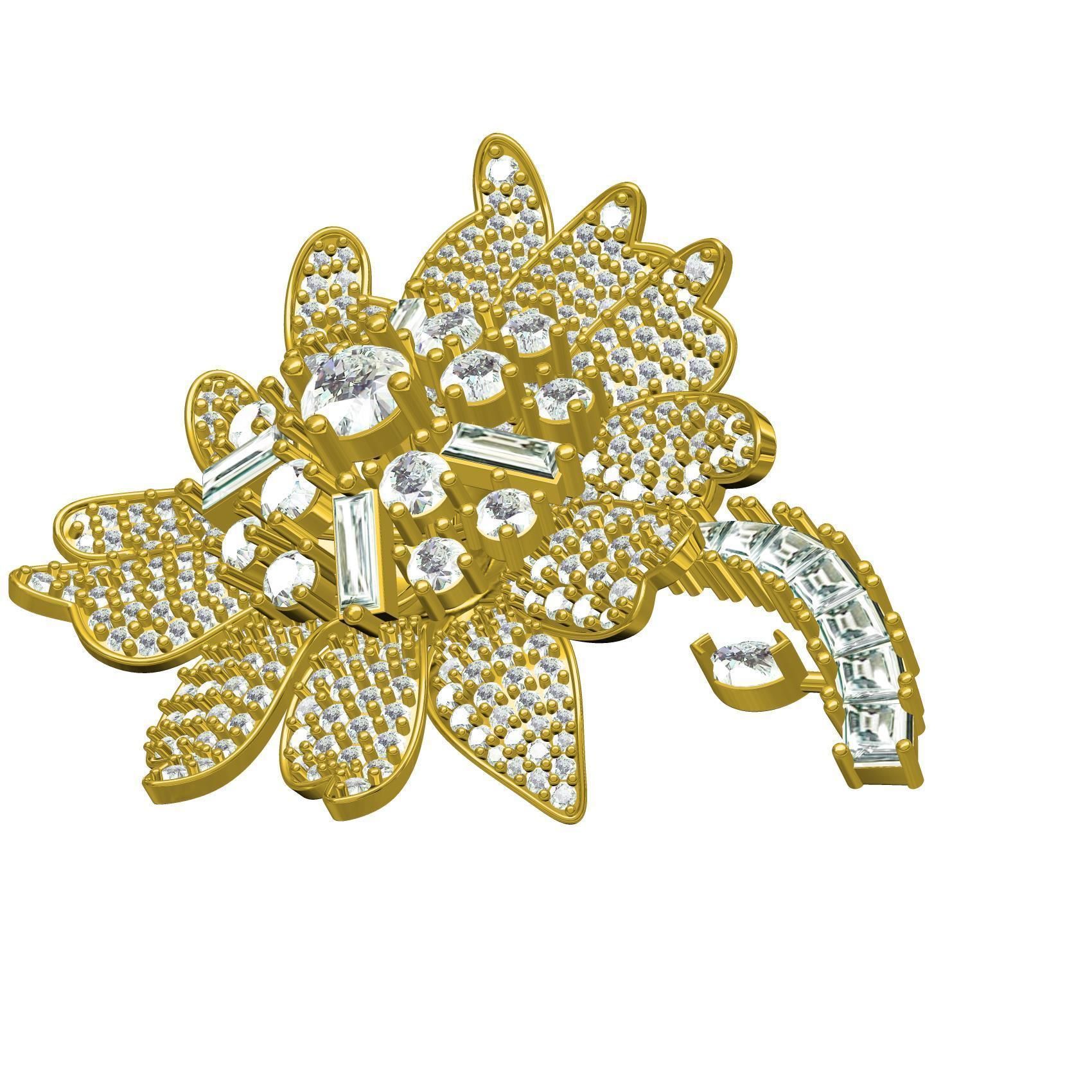 Floral Design Diamond Brooch 3D model 3D printable | CGTrader