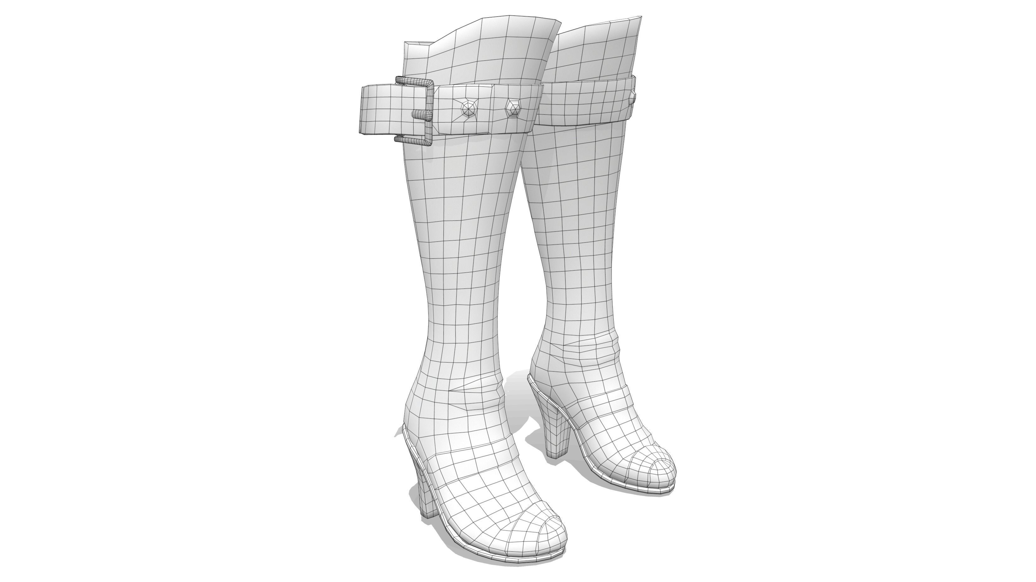 3D model Fantasy Warrior Stylized High Heel Calf Boots VR / AR / low ...