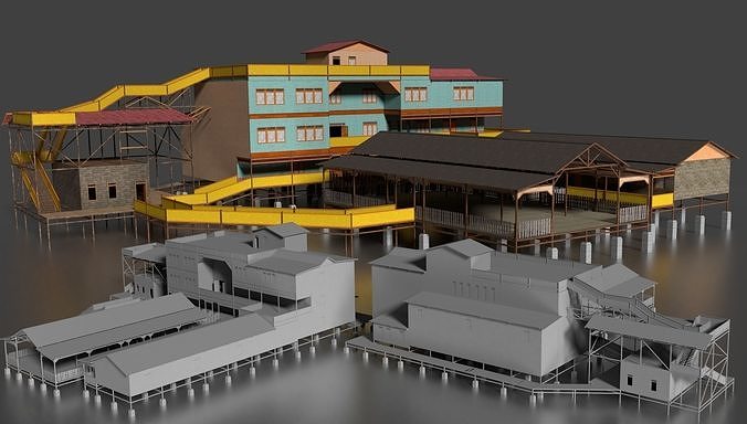 3D model Rumah Kayu Pinggir Sungai Tingkat 012 VR / AR / low-poly ...