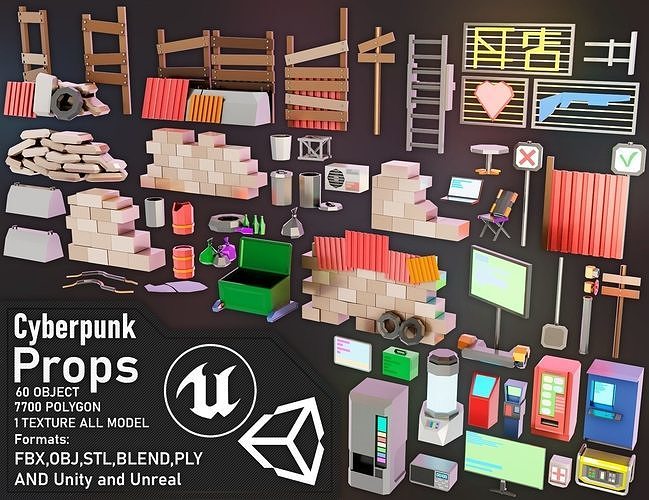 3D model Cyberpunk prop Pack Low poly VR / AR / low-poly | CGTrader