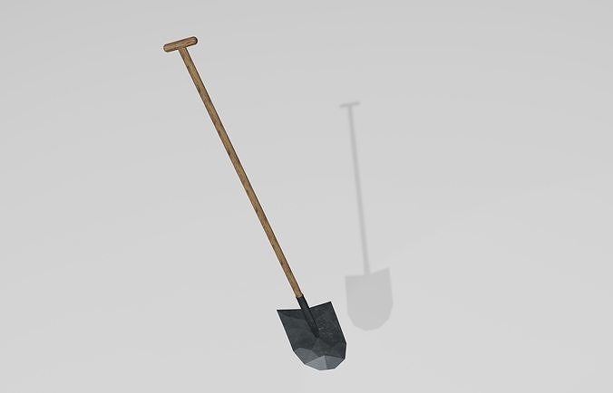 3D model Shovel straight basic large made of wood and steel iron metal ...