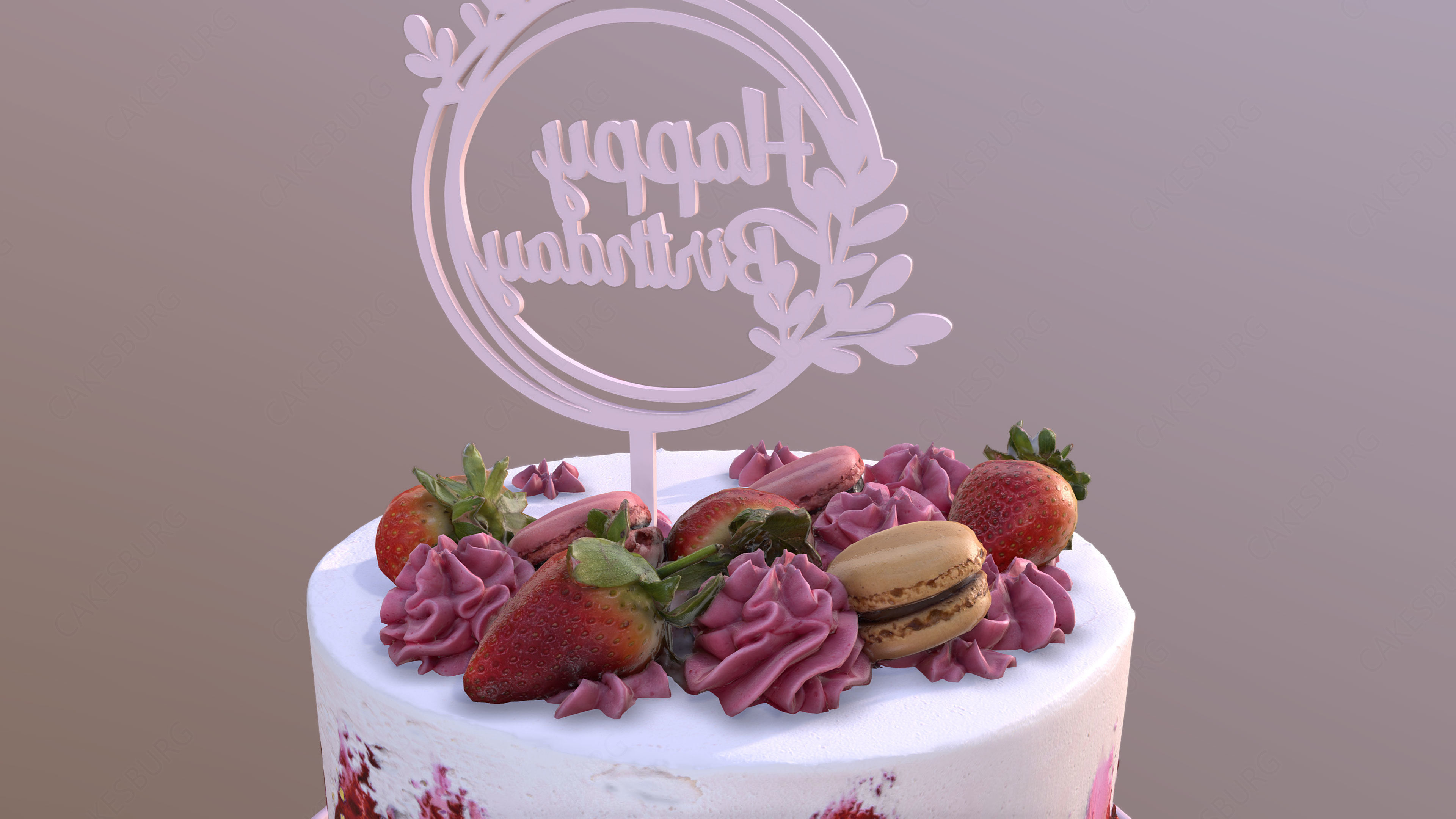 3D model Elegant Hibiscus Strawberry Swirl Birthday Cake VR / AR / low ...