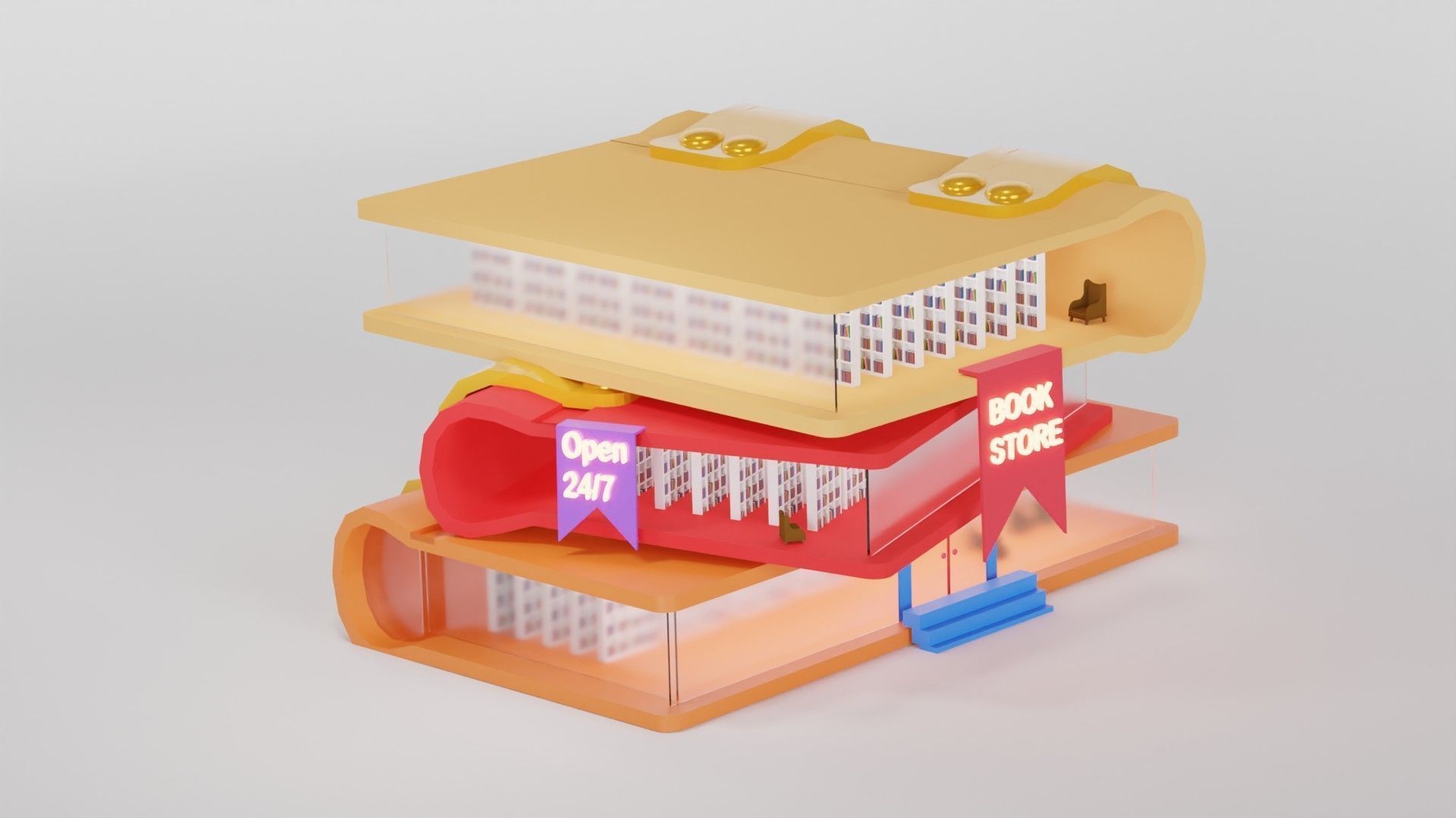 Miniature Library 3D blender 3D model | CGTrader