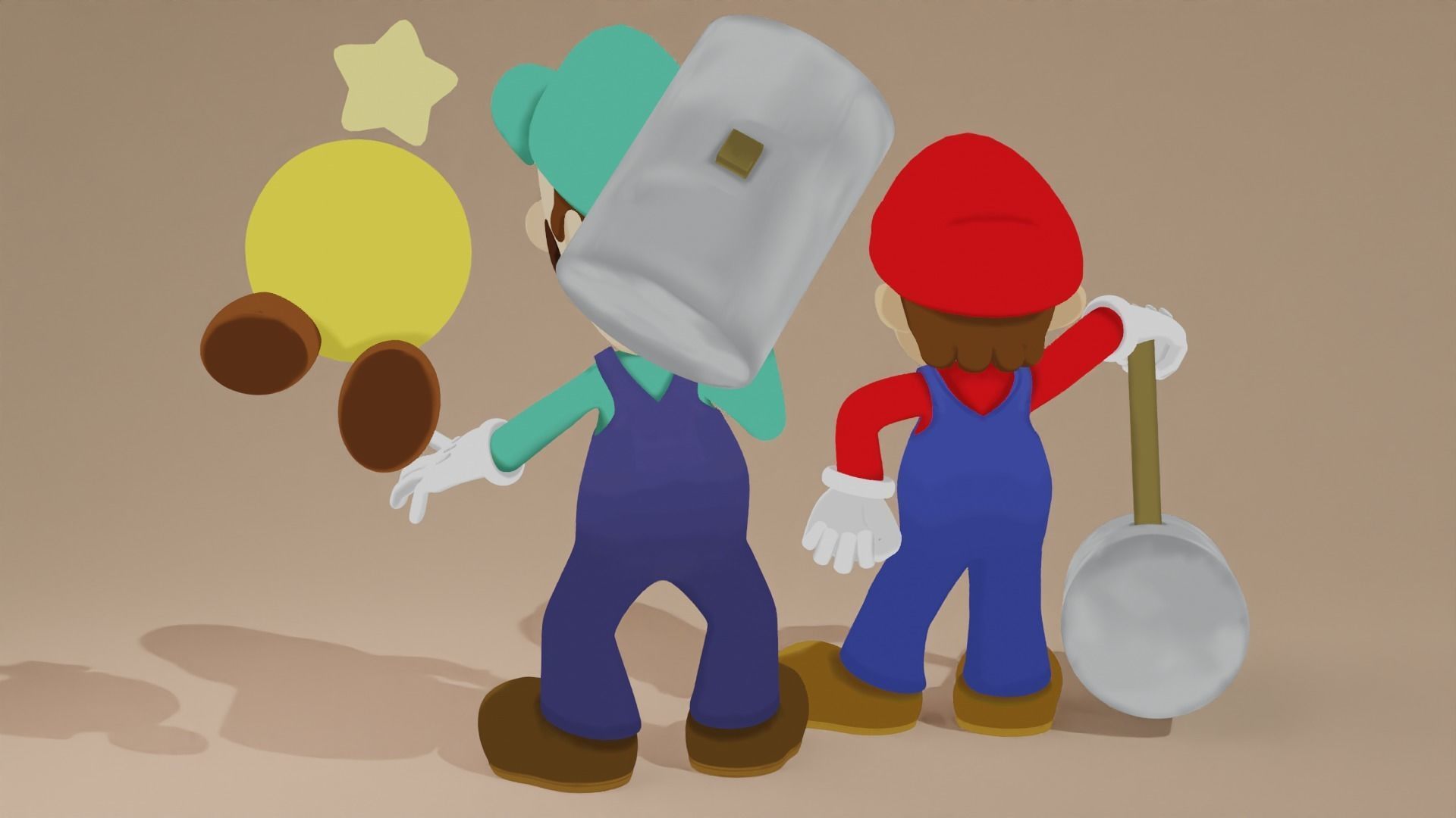 Mario Luigi and Starlow 3D model rigged | CGTrader