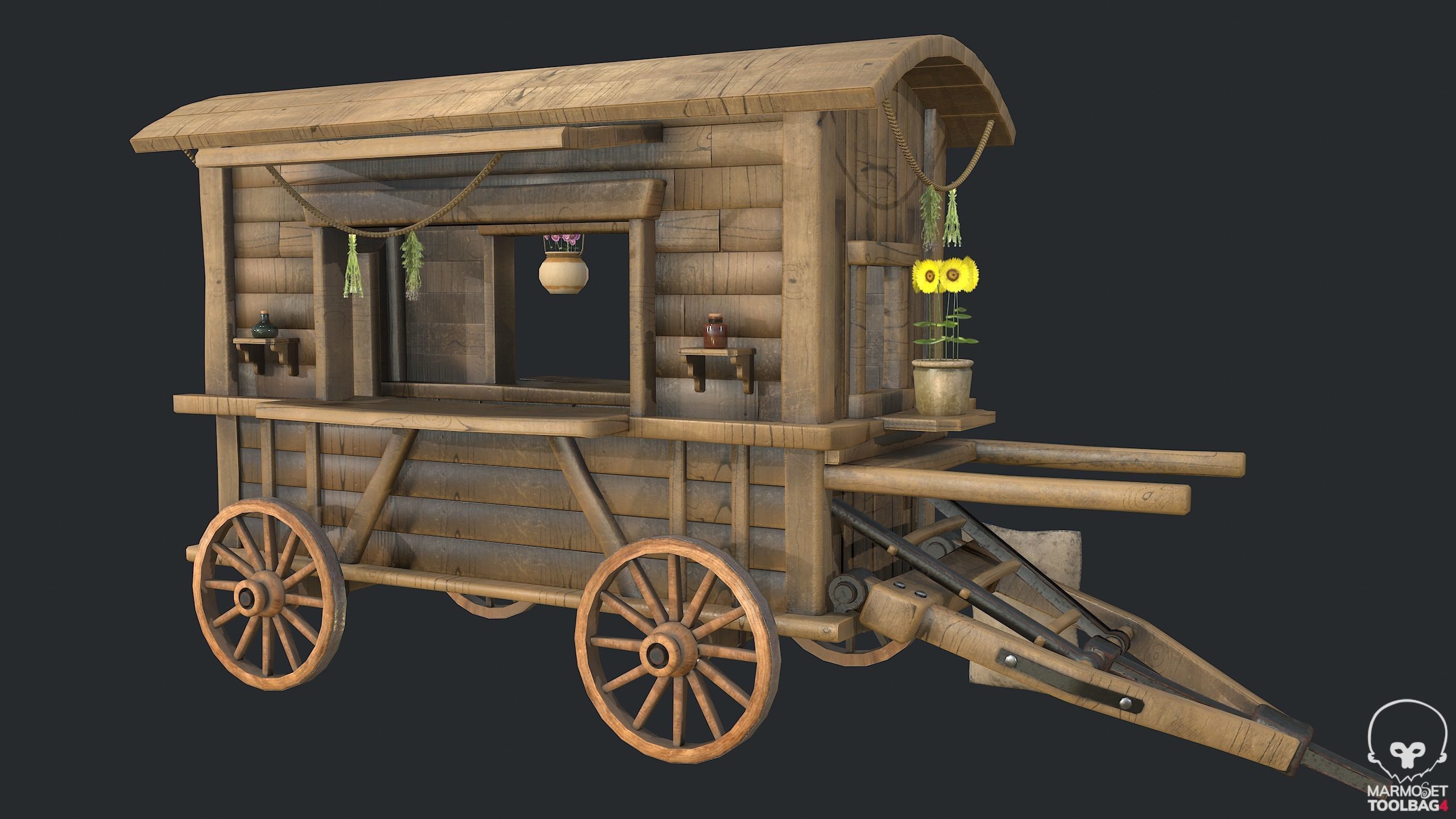 3D model PBR Herbalist Caravan - Old Wooden Cart - Medieval Carriage VR ...