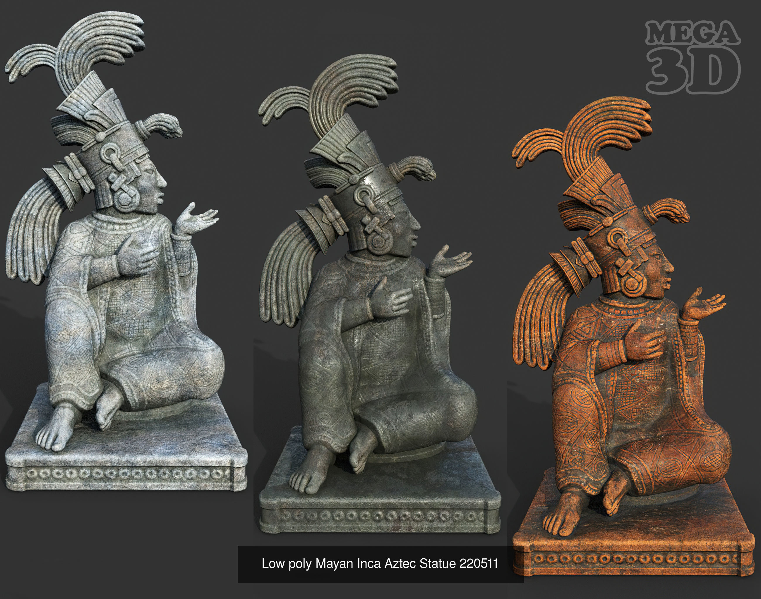 05 Low poly Mayan Statues 3D model Collection 1 VR / AR / low-poly ...