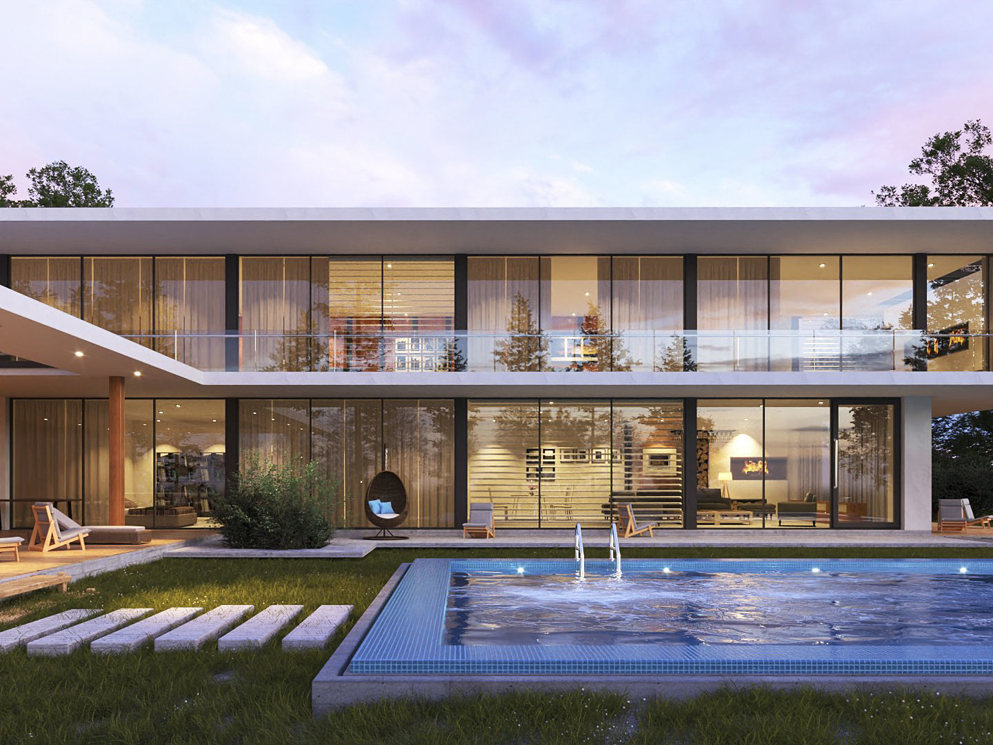 Exterior Modern House - Sunset Full Scene 3D 3D model | CGTrader