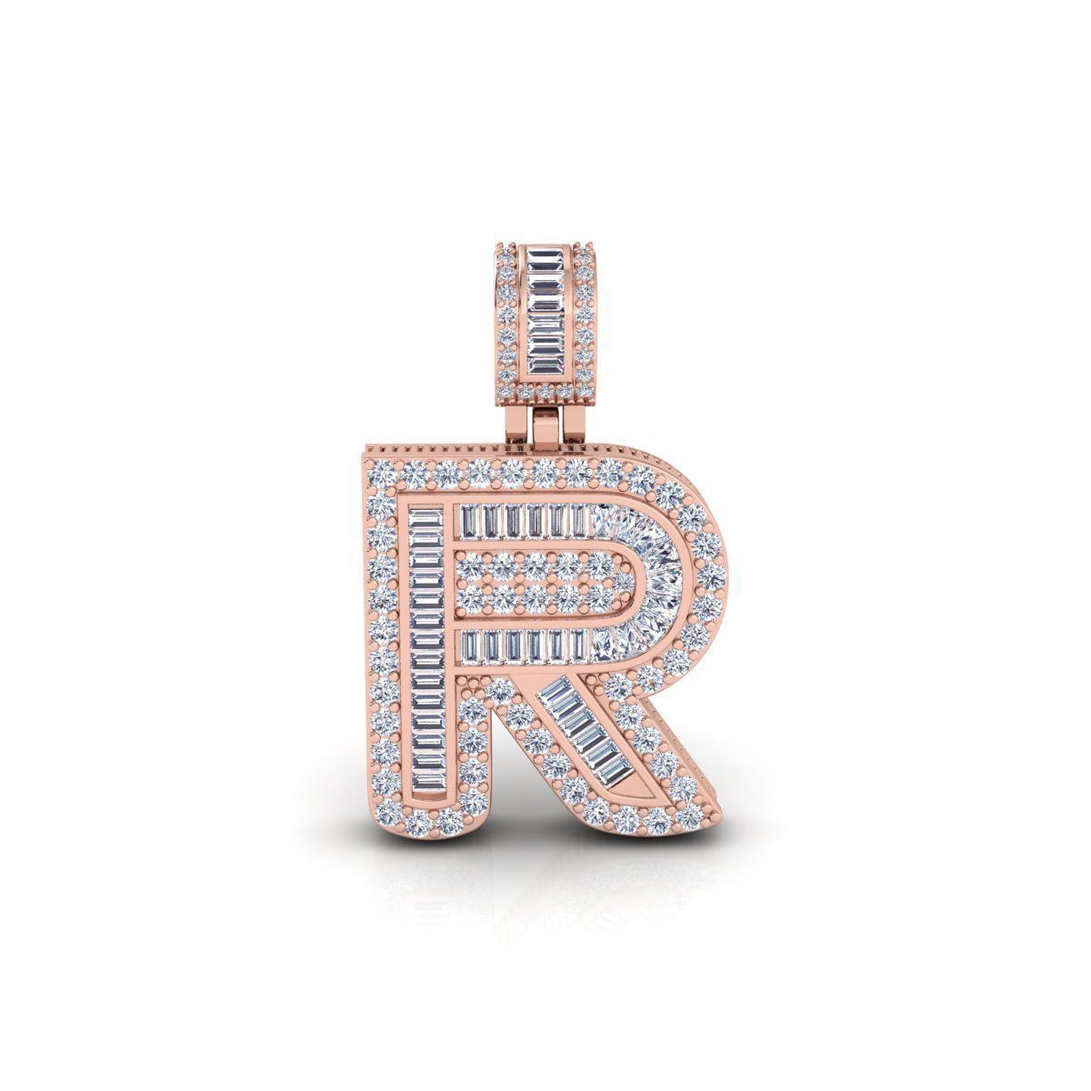 R Capital Latter With Baguette Diamond 3d Model and Render 3D model 3D ...