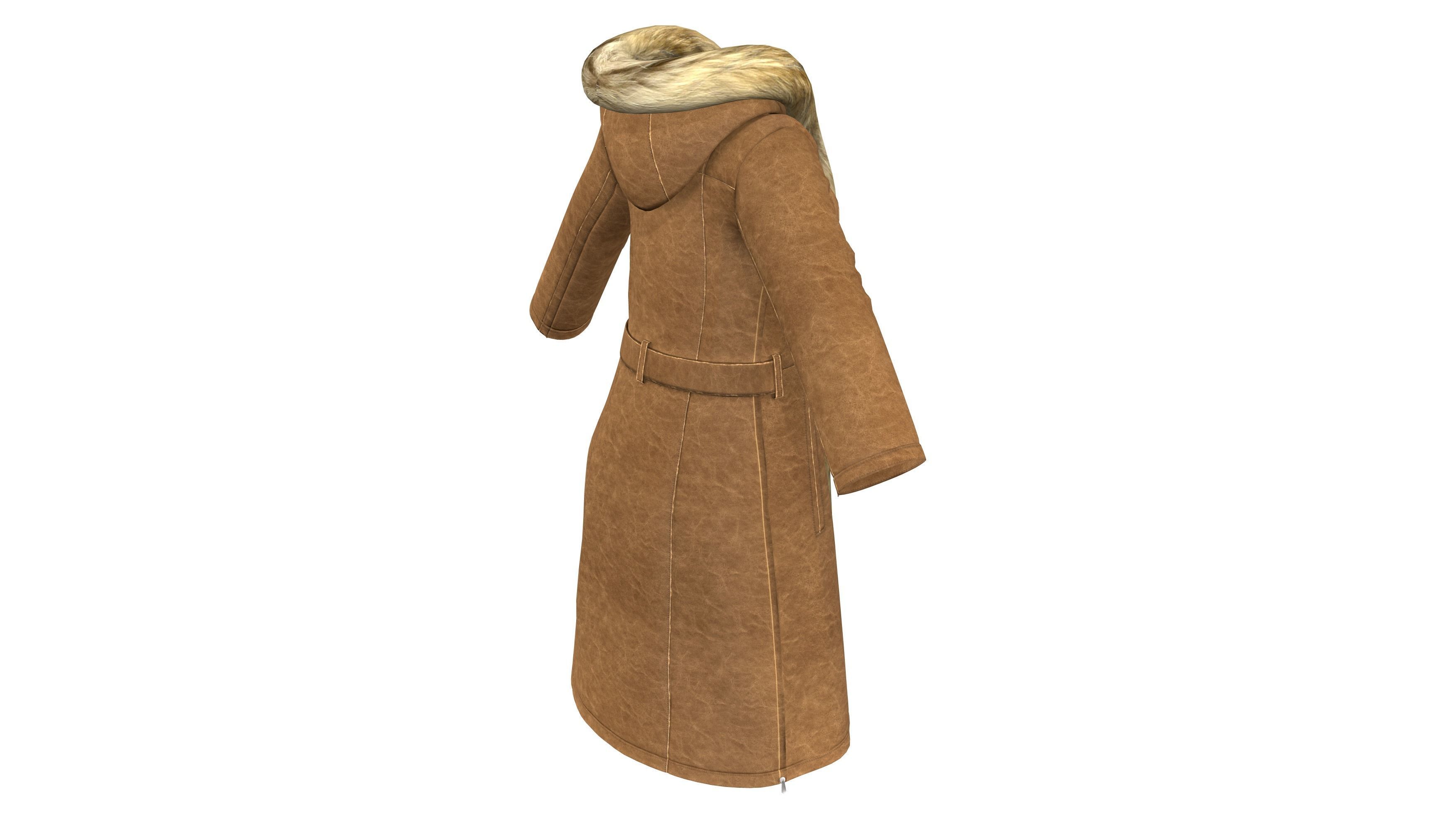 3D model Female Winter Fur Trim Coat VR / AR / low-poly | CGTrader
