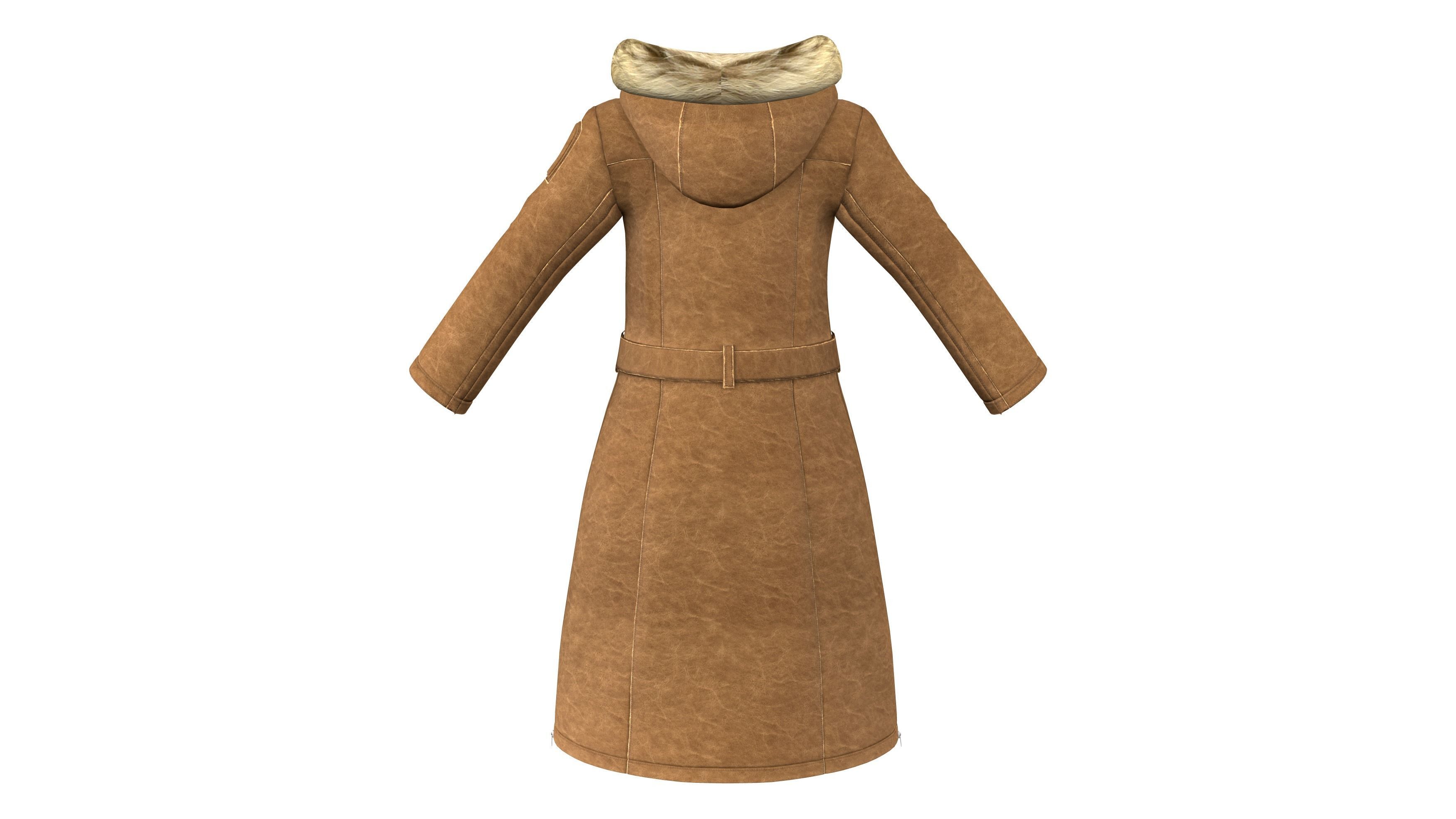 3D model Female Winter Fur Trim Coat VR / AR / low-poly | CGTrader