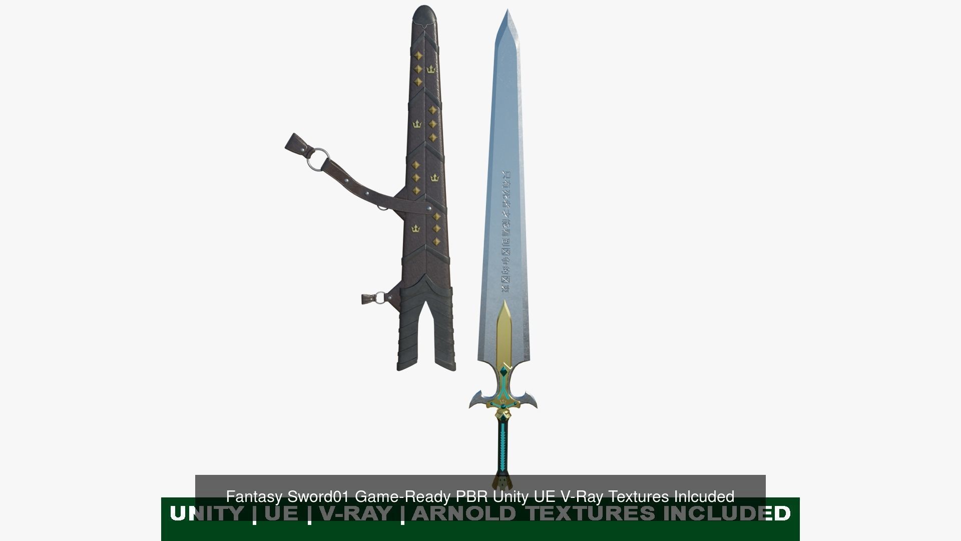 3D Model Collection 5 Fantasy Swords All PBR Unity UE Textures Included ...