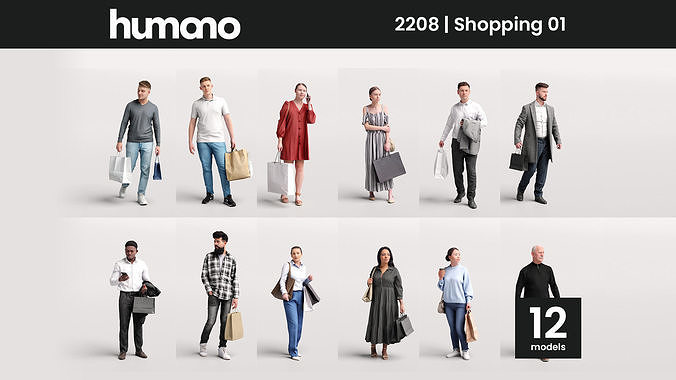Humano 12- Collection 2208 - SHOPPING PEOPLE - 12 x 3D models 3D model ...
