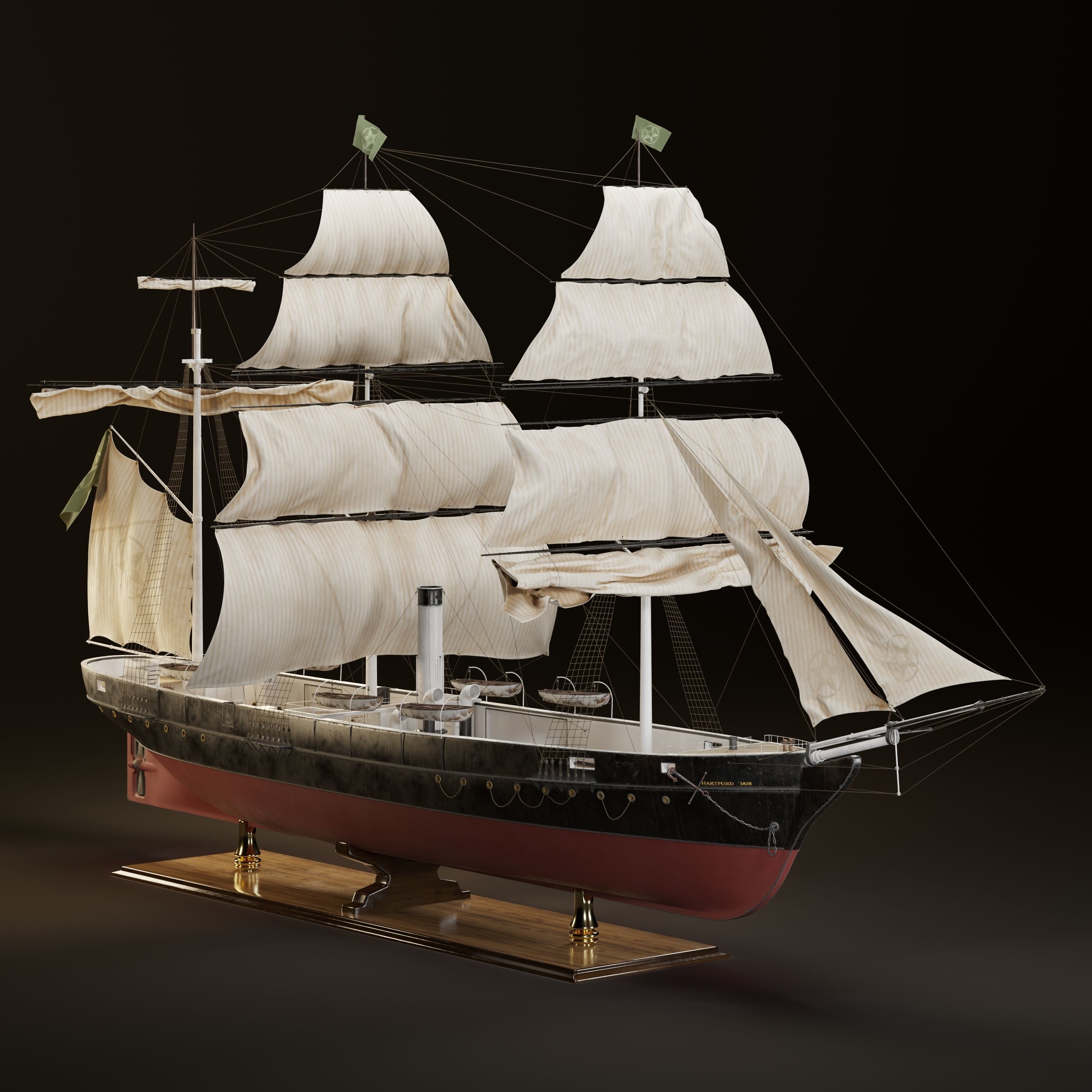Steamsail Hartford Sail Warship 3D model | CGTrader