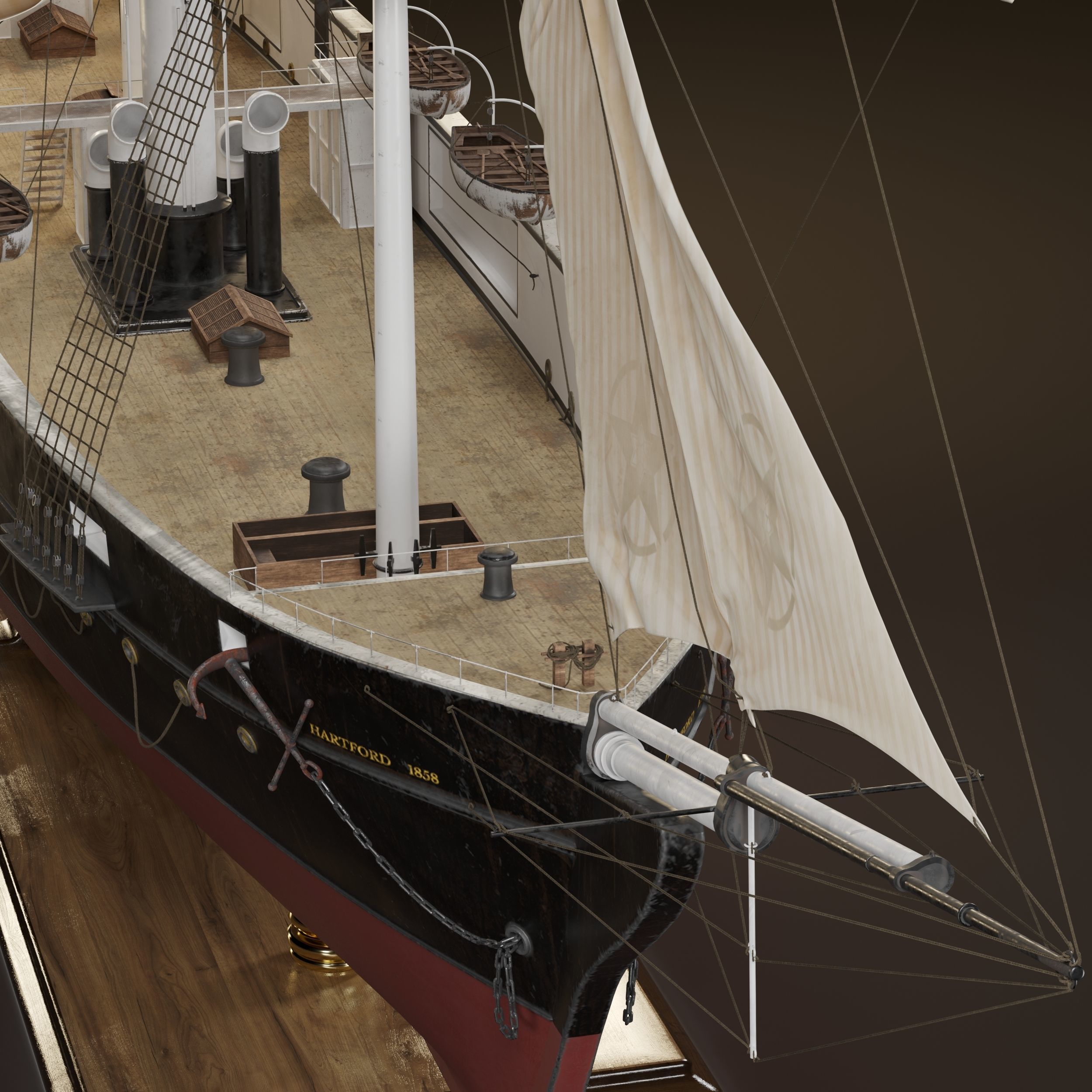 Steamsail Hartford Sail Warship 3D model | CGTrader