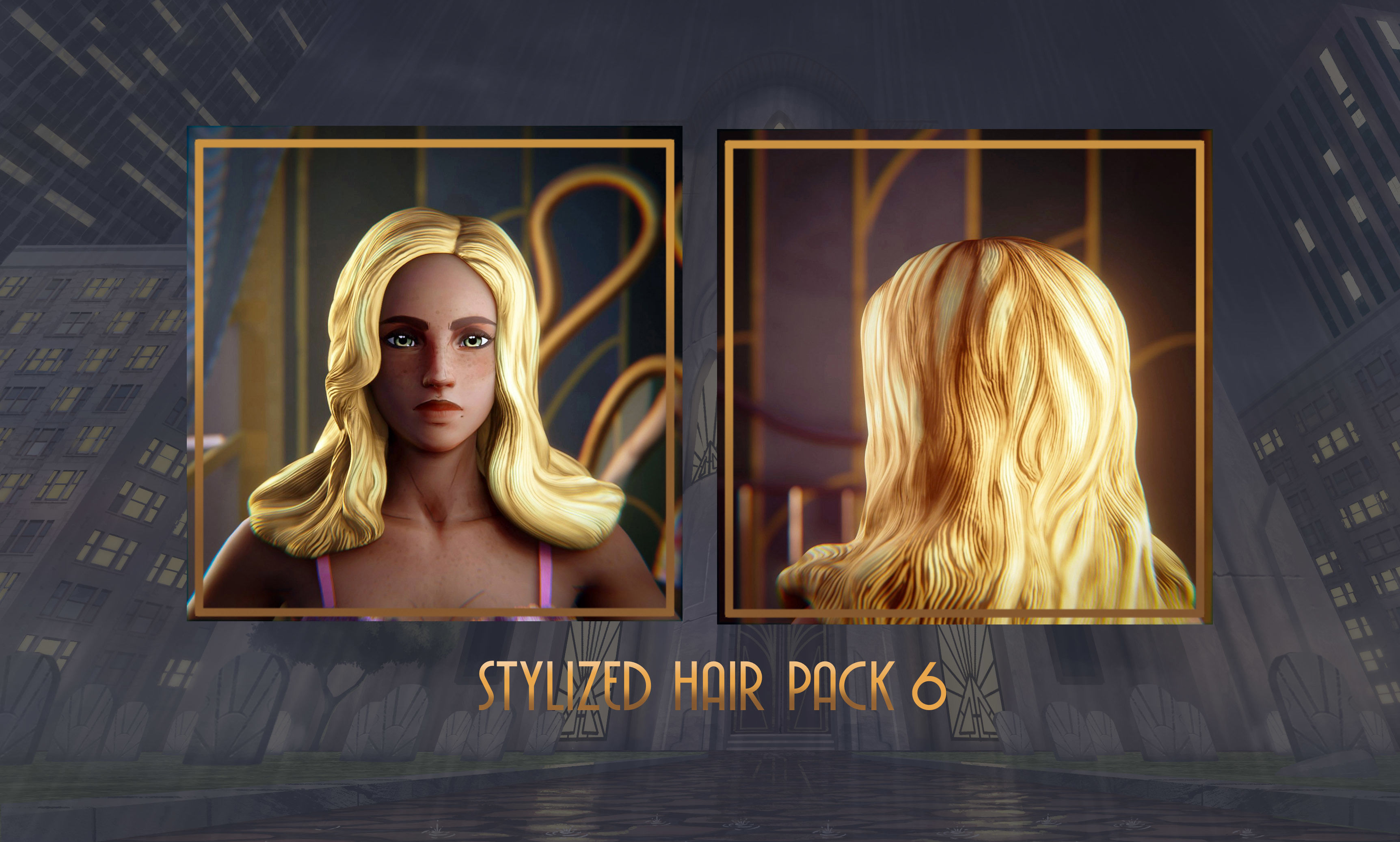 3D model Stylized Hair with Handpainted Textures 6 Female VR / AR / low ...