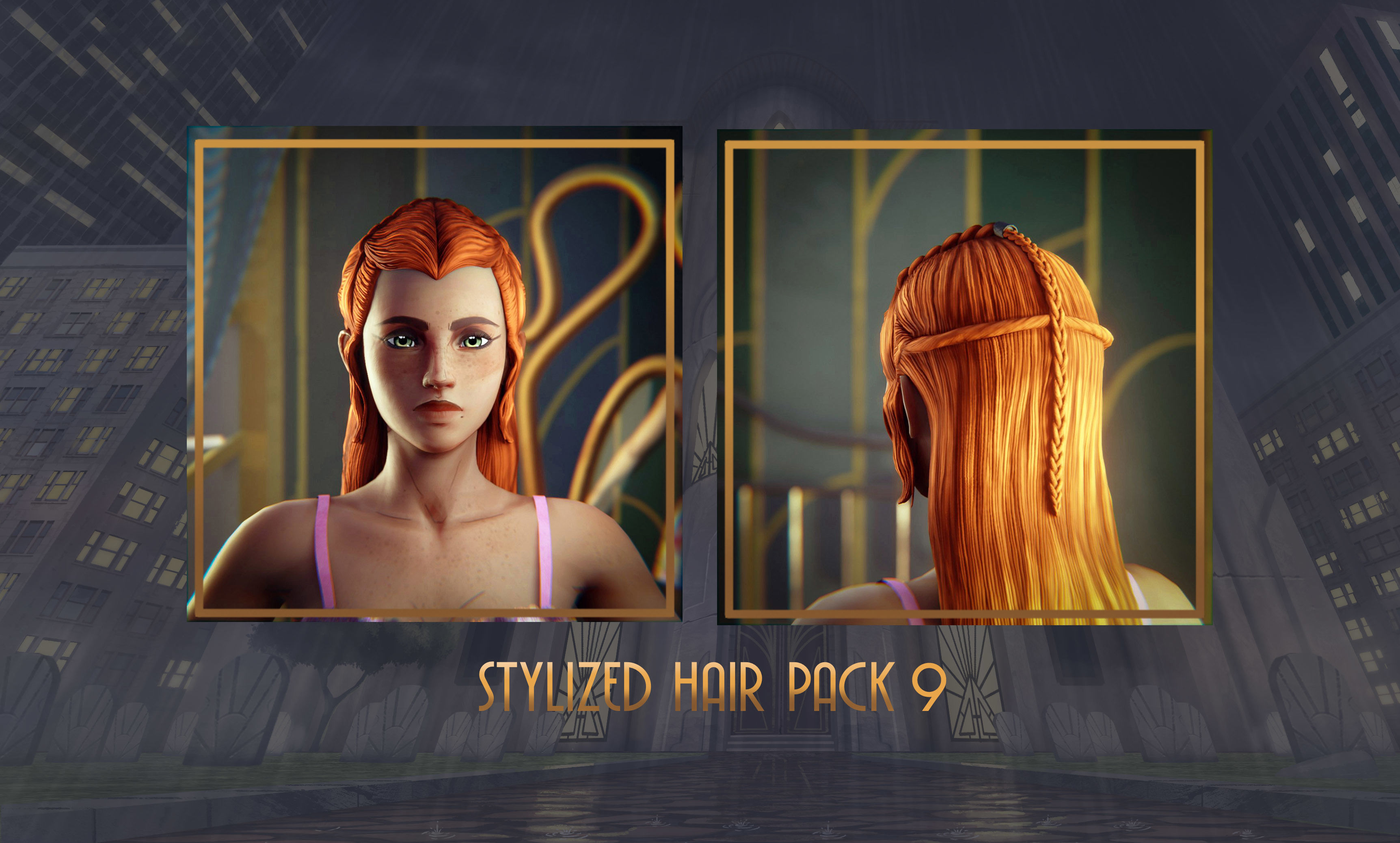 3D model Stylized Hair with Handpainted Textures 9 Female VR / AR / low ...