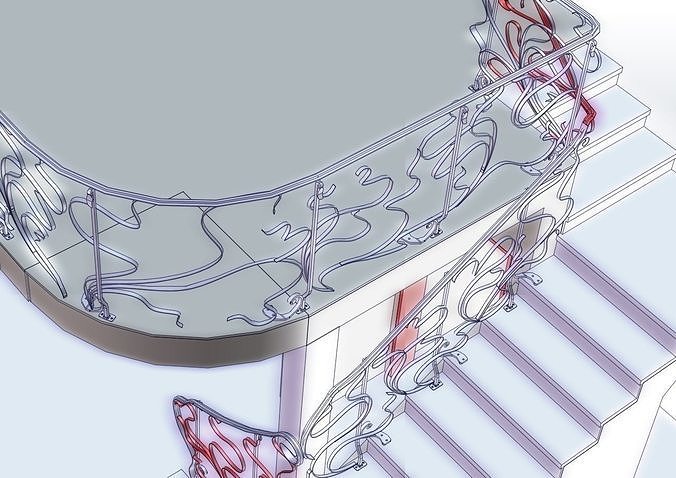Handrail artistic with wrought metal french art nouveau 3D model | CGTrader
