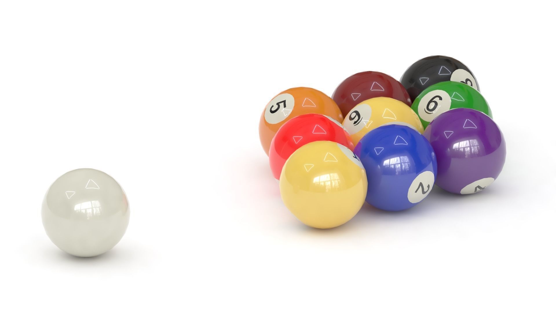 9 billiard balls in random position with cue ball 3D model | CGTrader