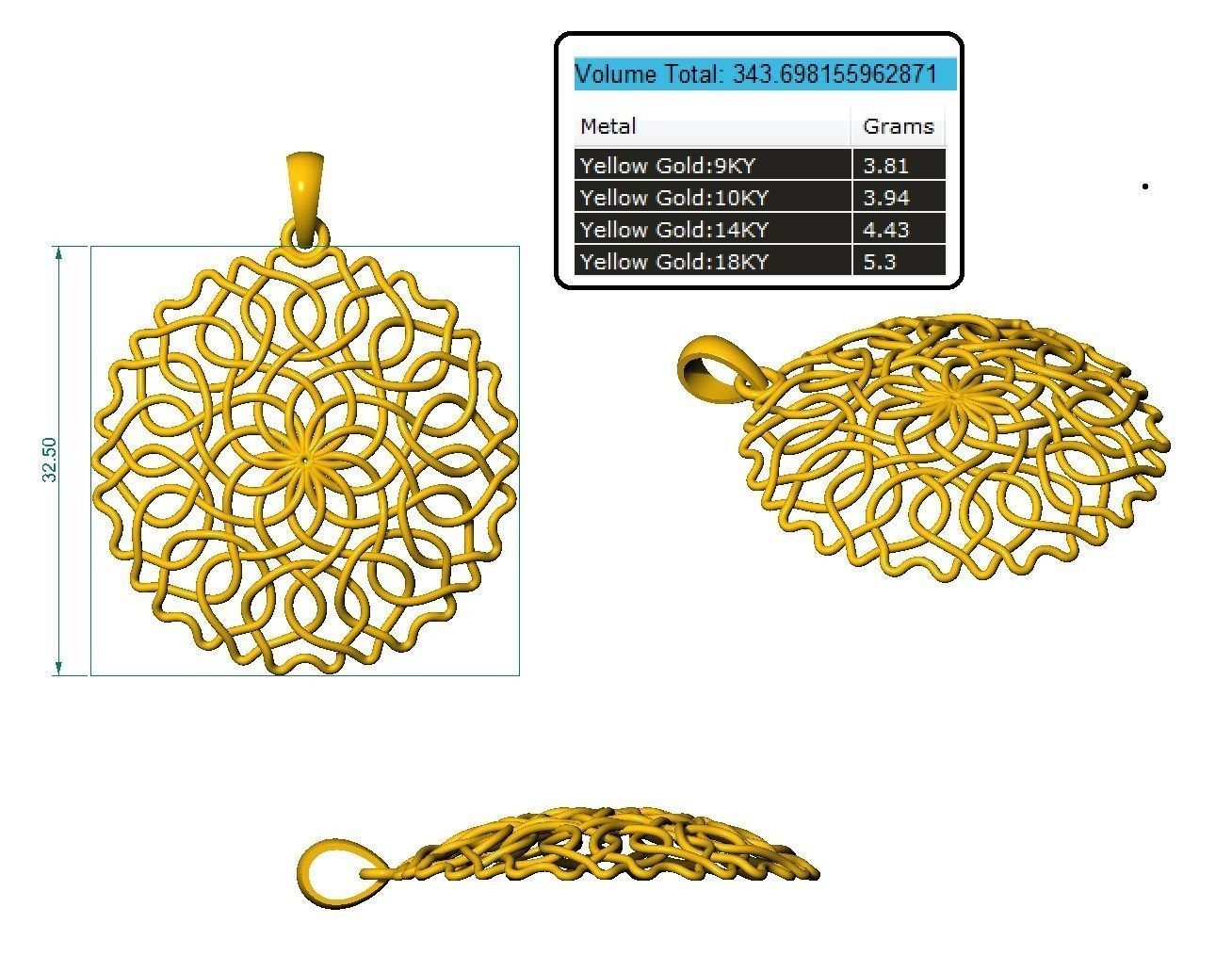 Gold Jali Pendant 3D model 3D printable | CGTrader