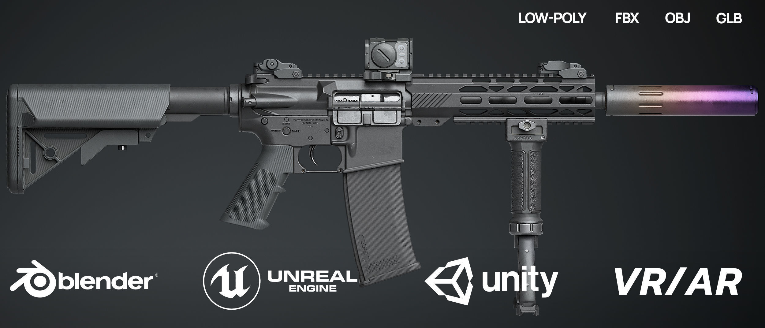 3D model AR15 Pack - x9 Attachments Included VR / AR / low-poly | CGTrader