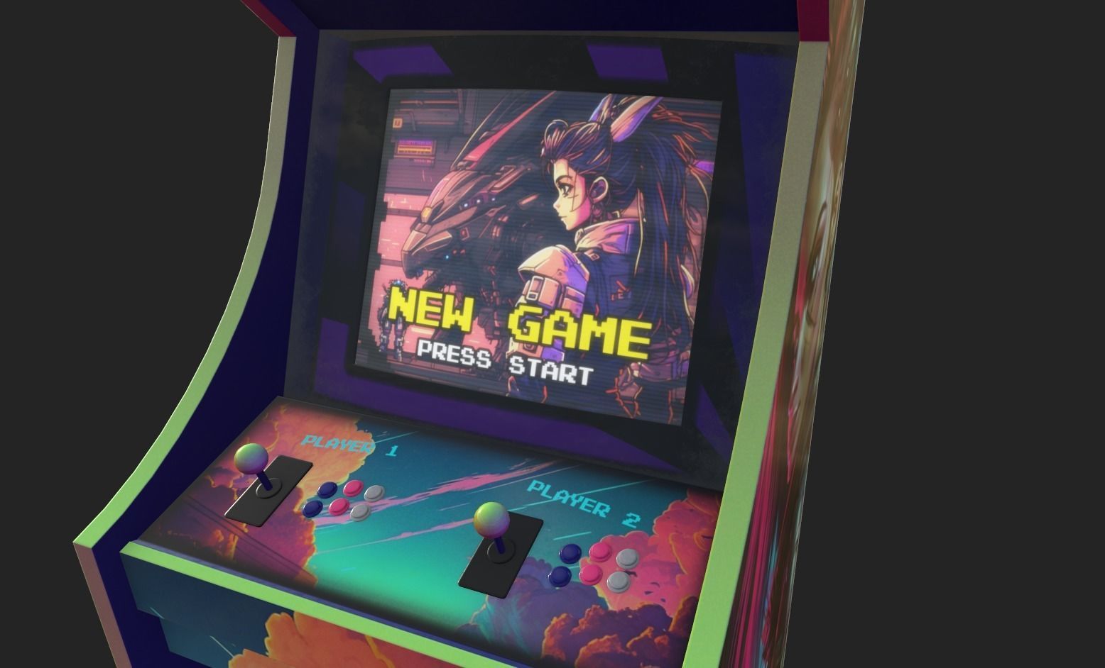 3D model Arcade Machine Cyberpunk robot and girl theme gaming game ...