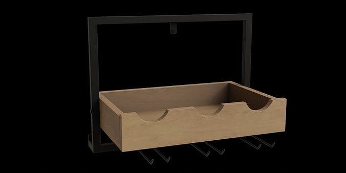 3D model Wall Mounted Wine Bottle And Stemware Rack VR / AR / low-poly ...