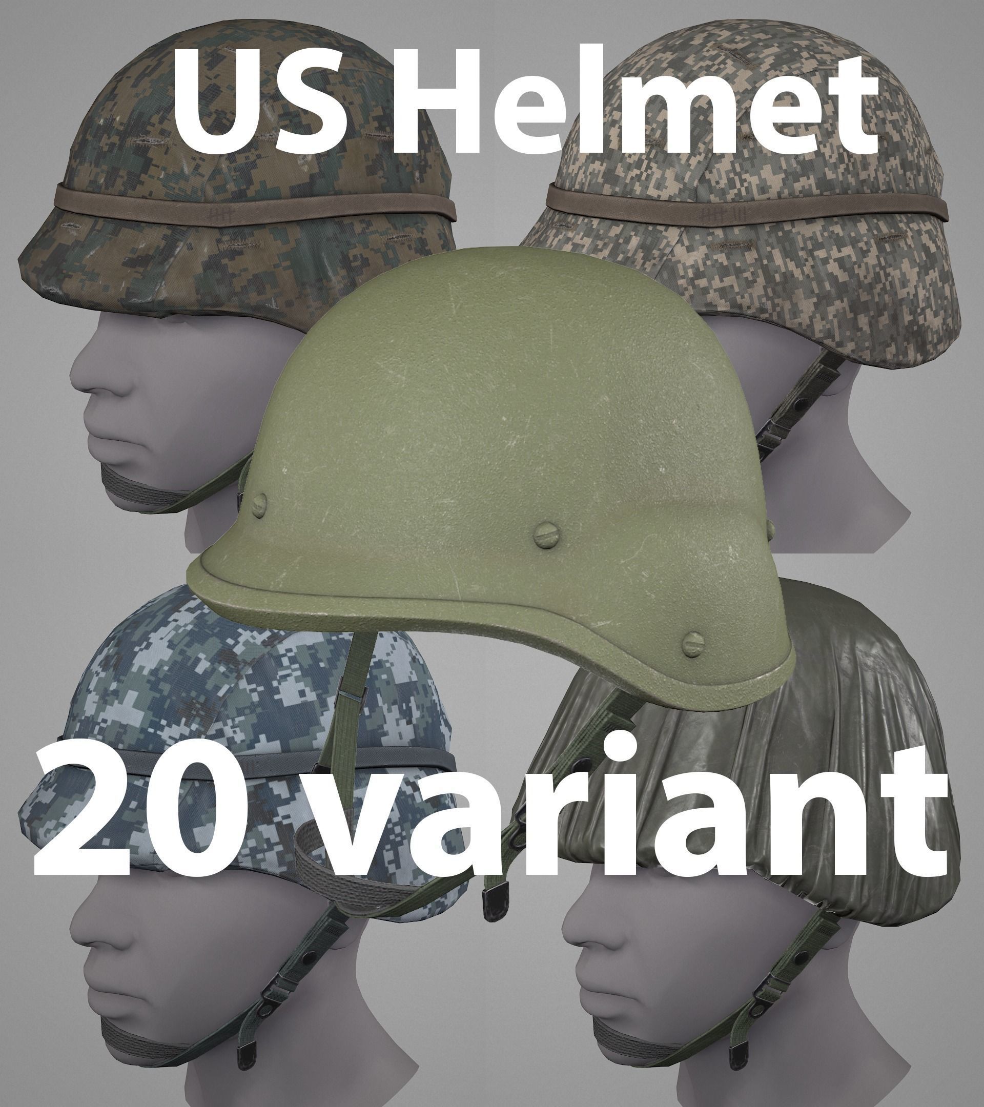 3D model US Helmets and Covers Pack VR / AR / low-poly | CGTrader