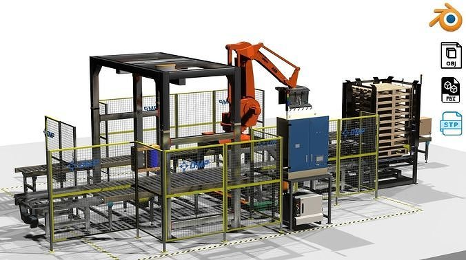 3D model FULL Line Robot Palletizer Industrial - DMP Project ABB 660 VR ...