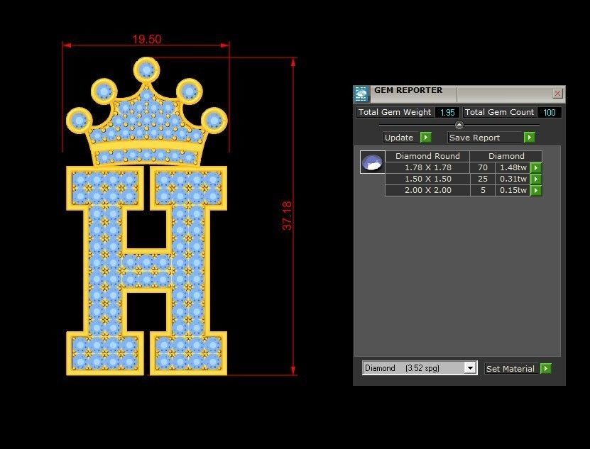 Alphabet Diamond Letter H 3D model | CGTrader