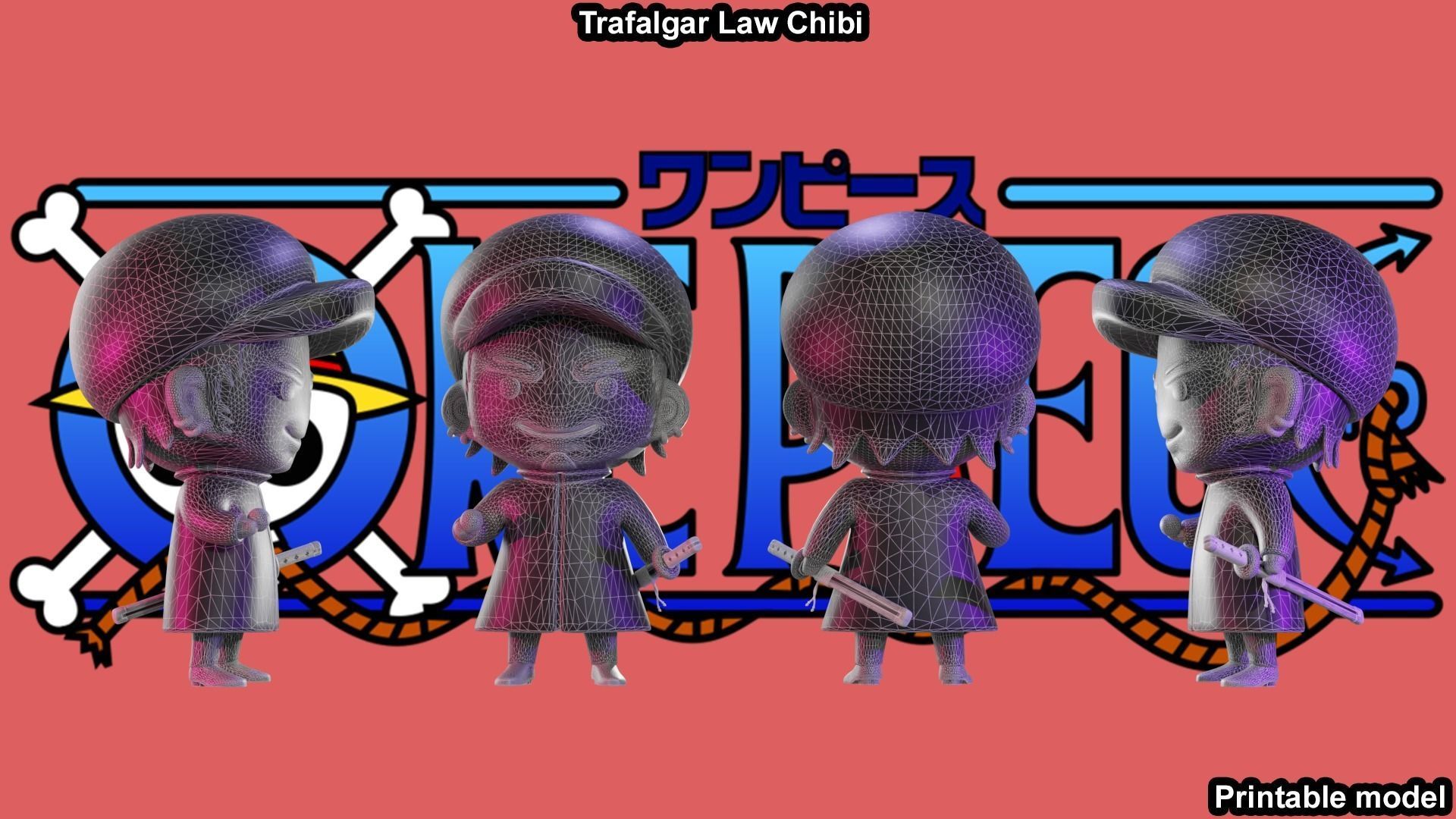 Trafalgar Law Chibi - One Piece 3D model 3D printable | CGTrader