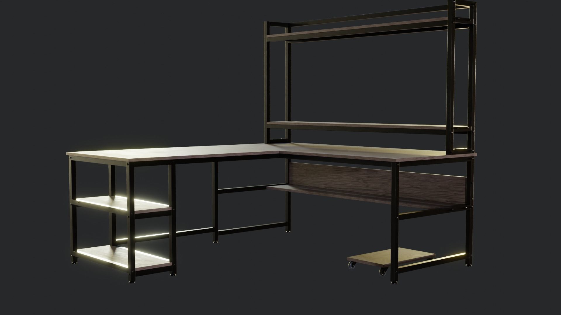 3D model L shaped desk with shelf in color variations VR / AR / low ...