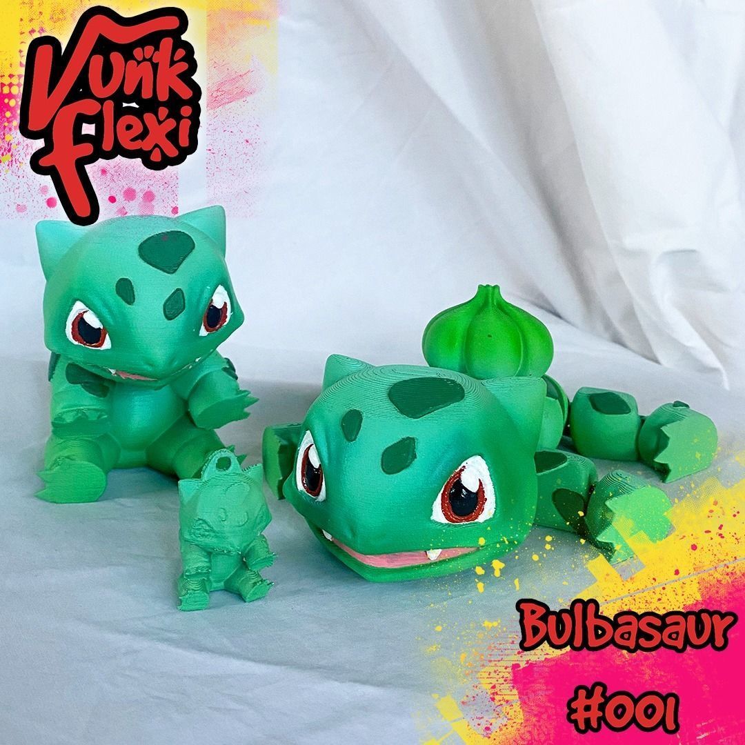 Pokemon Bulbasaur Flexi Print In Place plus figure and keychain free 3D ...