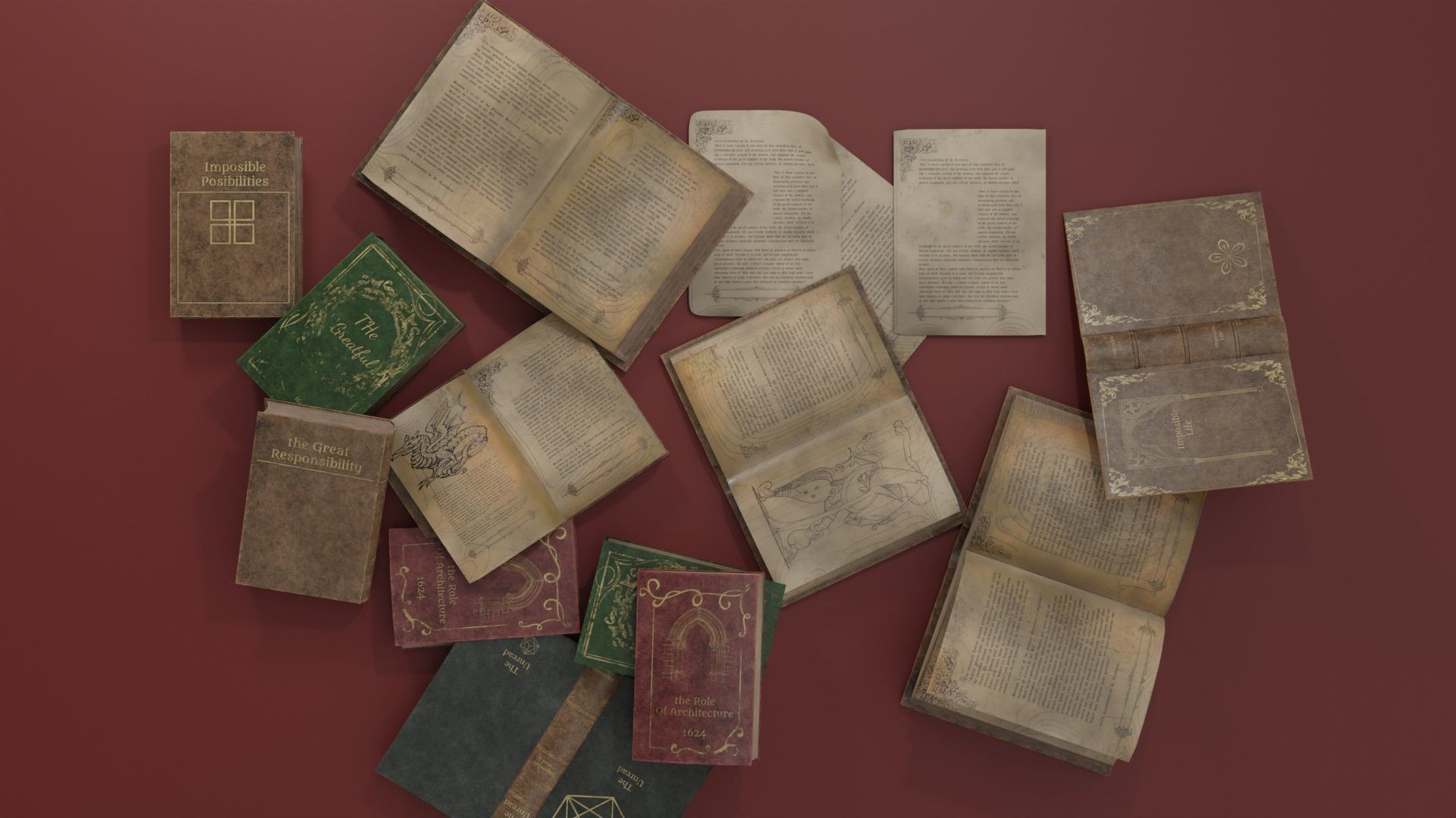 3D model Old medieval Books - PBR 4k textures Game Ready VR / AR / low ...