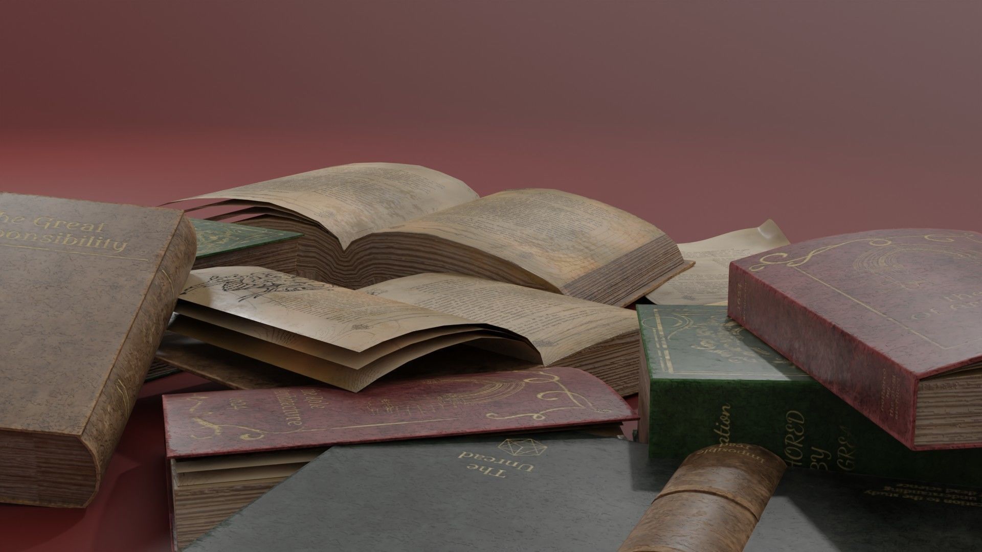 3D model Old medieval Books - PBR 4k textures Game Ready VR / AR / low ...