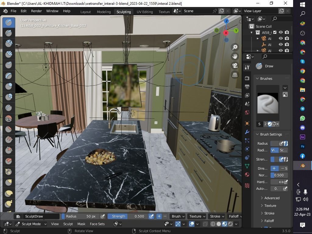 3D model Interior Kitchen Room 3D Scenes 3D House Model VR / AR / low ...