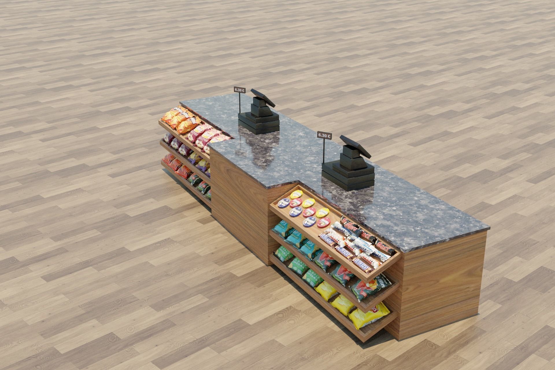 3D model Supermarket Checkout Counter Cashier with food VR / AR / low-poly | CGTrader