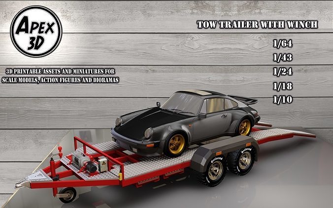 Car Tow Trailer 3d printable in various scales 3D model 3D printable ...