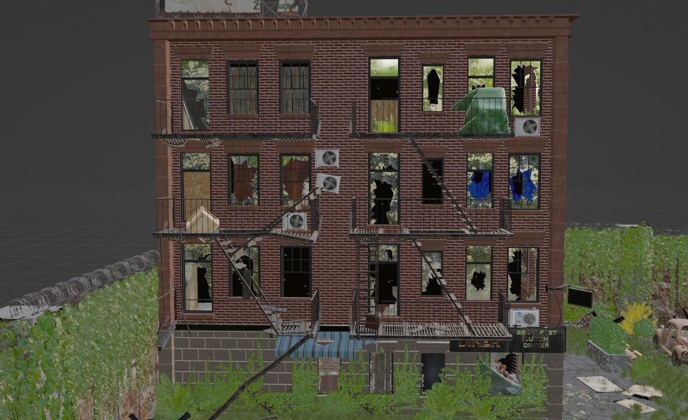 Post apocalyptic abandoned brick building 3D model | CGTrader