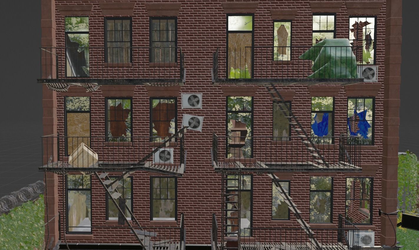 Post apocalyptic abandoned brick building 3D model | CGTrader