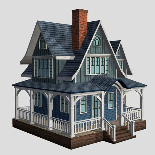 3D model American Style Cottage - Town House Model VR / AR / low-poly ...