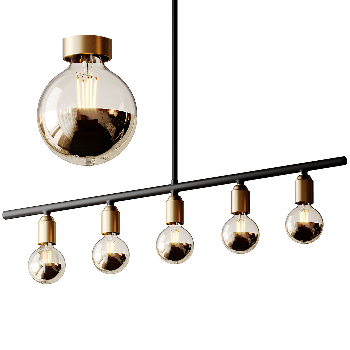 Black And Brass Industrial Five Bulb Bar Light 3D model | CGTrader