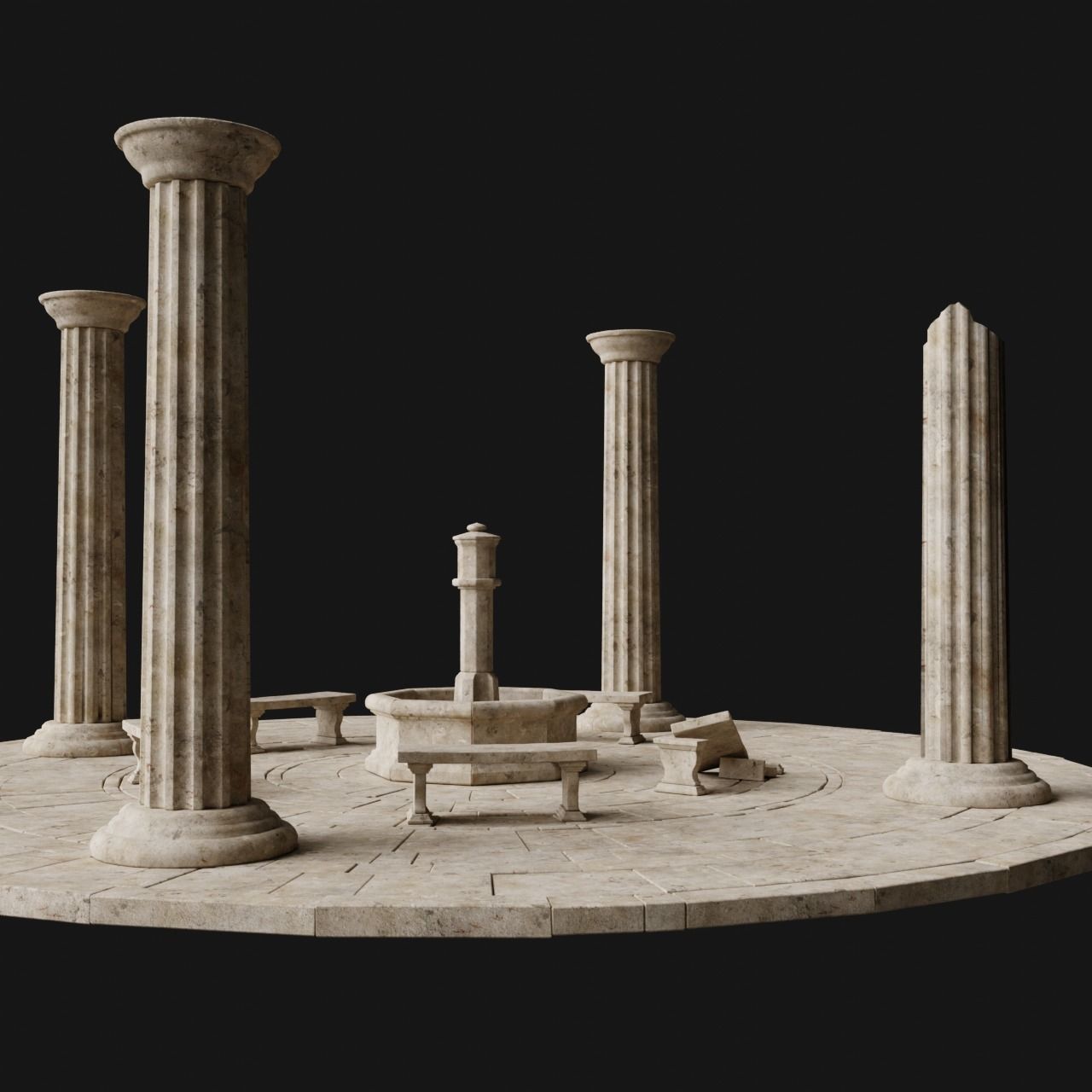 3D model ANCIENT RUIN GREEK ROMAN TEMPLE MONUMENT STATUE COLUMN PACK VR ...