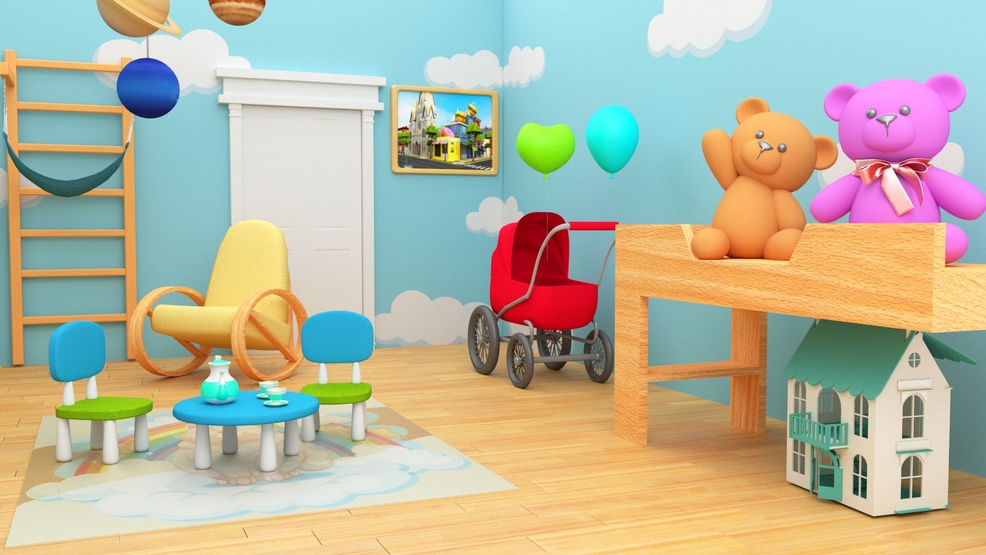 3D model Cartoon baby bedroom Low-poly Low-poly 3D model VR / AR / low ...