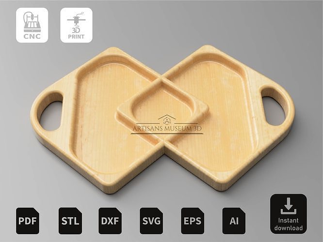 Serving Tray V5 Vector Files for CNC and 3D Print DXF STL 3D model 3D ...