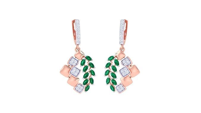 Green Leaves Women Drop Earrings 3dm stl 3mf obj glb gltf render 3D ...