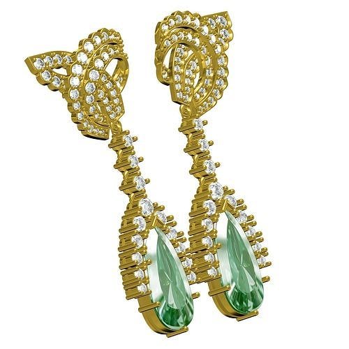 Unique Green Pear Shape Stone Vintage Earring 3D model 3D printable ...