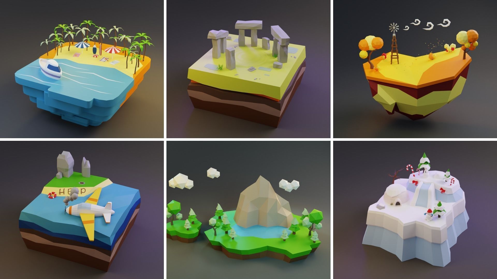 3D model MEGA PACK Low Poly Worlds Islands Exteriors VR / AR / low-poly ...