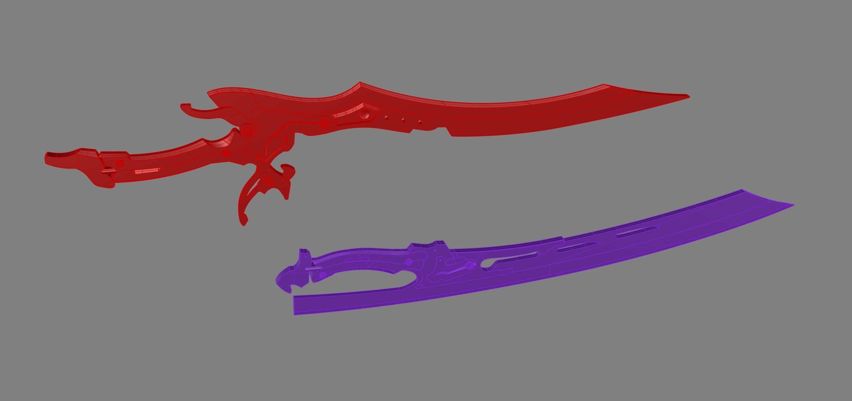 steampunk double folding sword 3D print model 3D model 3D printable ...