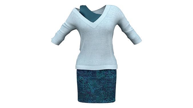 3D model Off Shoulder Sweater With Dress VR / AR / low-poly | CGTrader